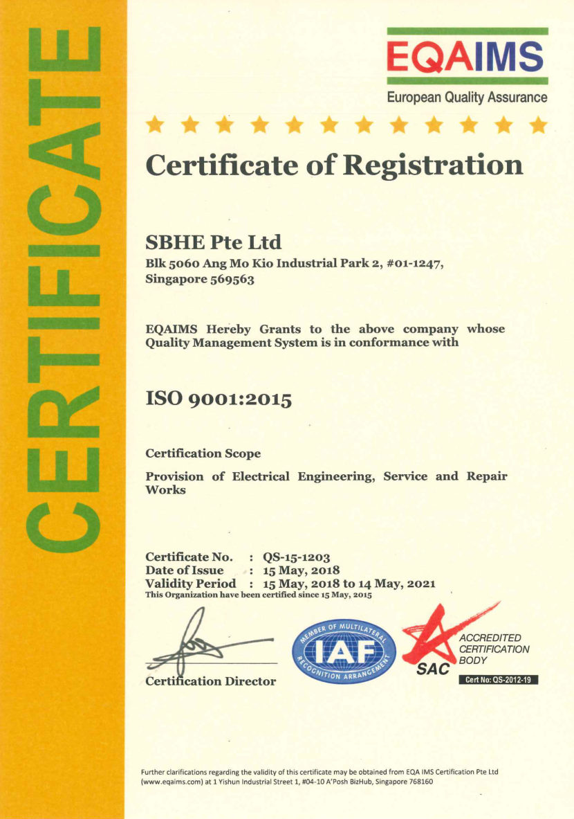 Certifications – SBHE PTE LTD