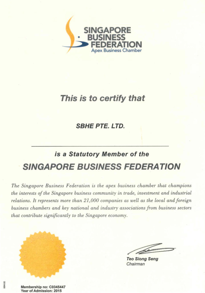 Certifications – SBHE PTE LTD
